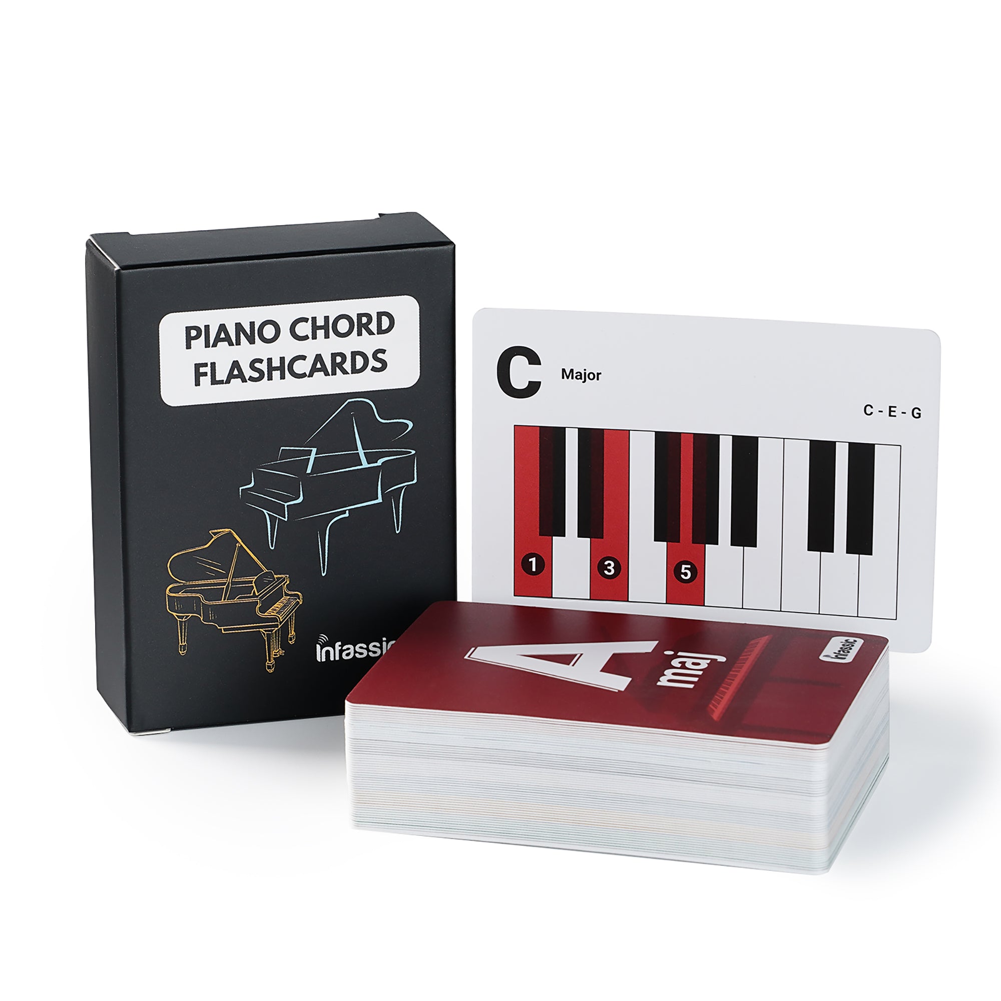 Infassic Piano Chord Flash Cards - Acoustic & Keyboard Piano Learning